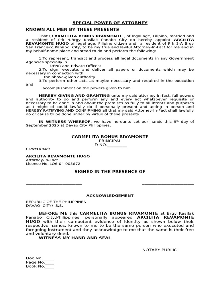 Special Power of Attorney Document | PDF