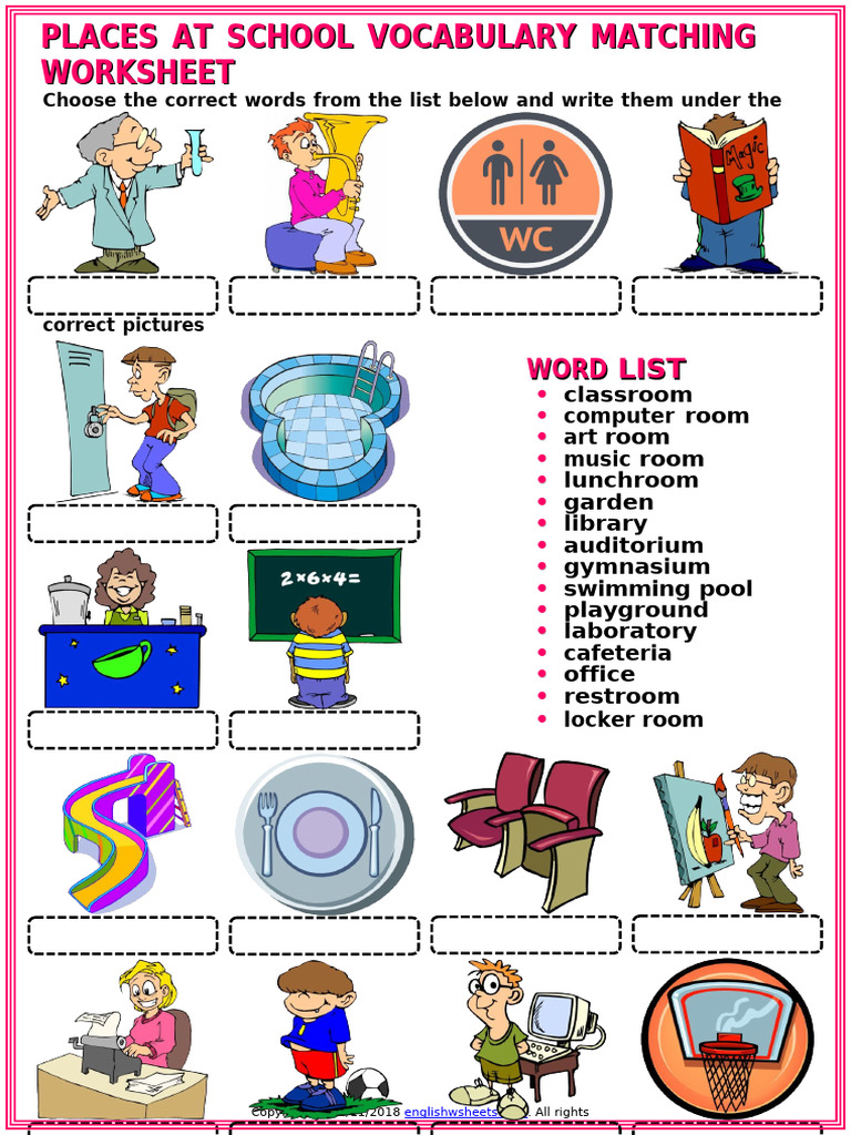 Places at School Vocabulary Esl Matching Exercise Worksheet For Kids ...