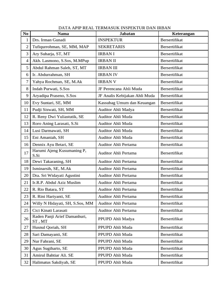 Data APIP dan Sertifikasi Inspektur | PDF