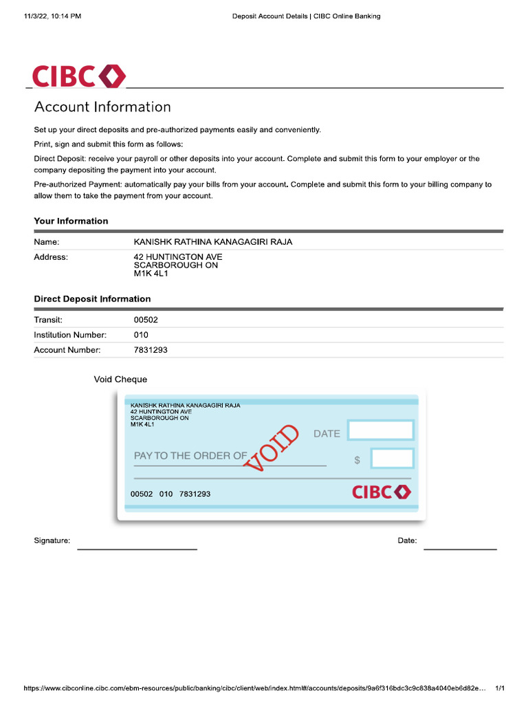 CIBC Diret Deposit Form | PDF