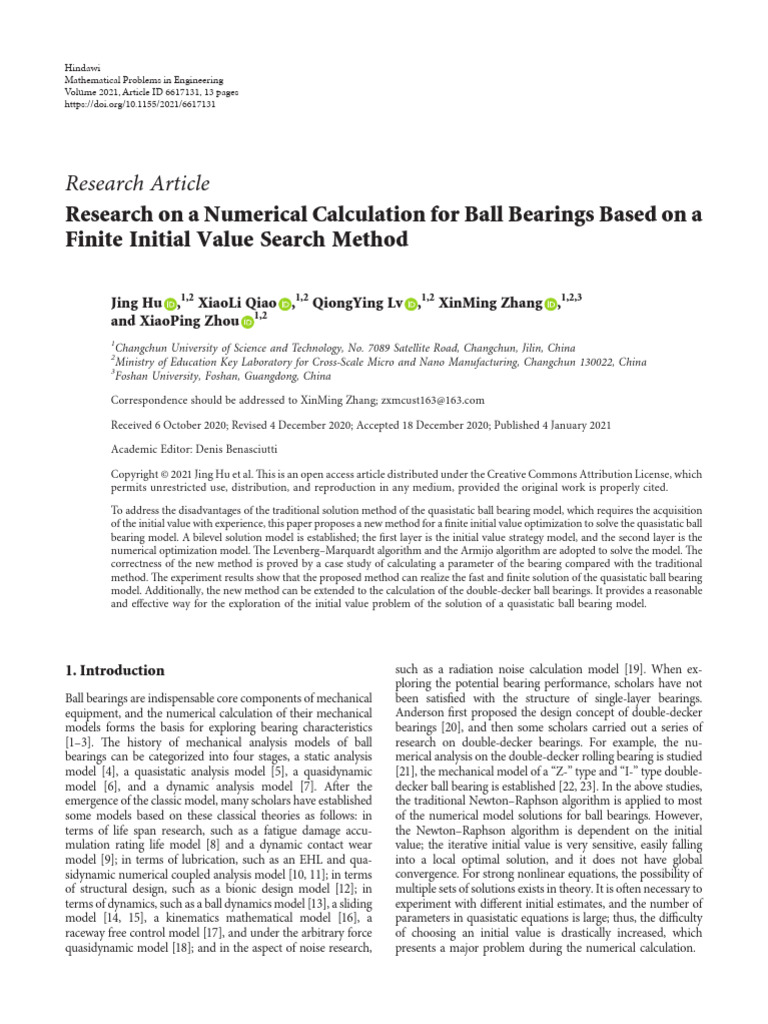 Research on a Numerical Calculation for Ball Beari | PDF | Mathematical ...