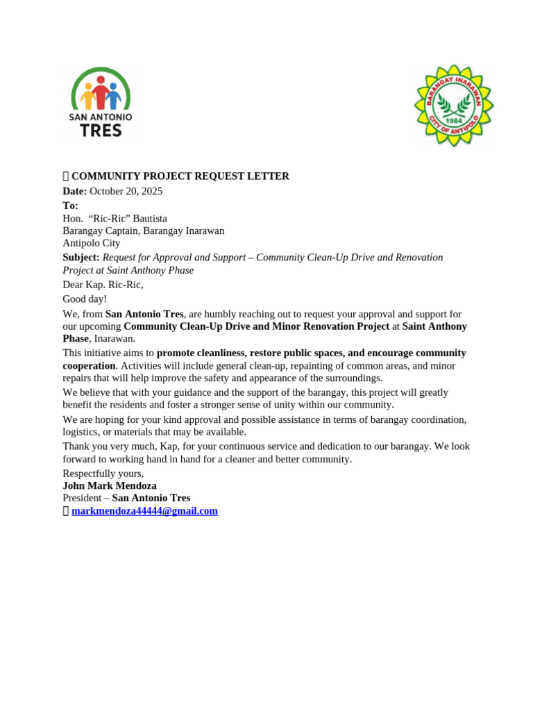 Community Clean Up Drive Request | PDF