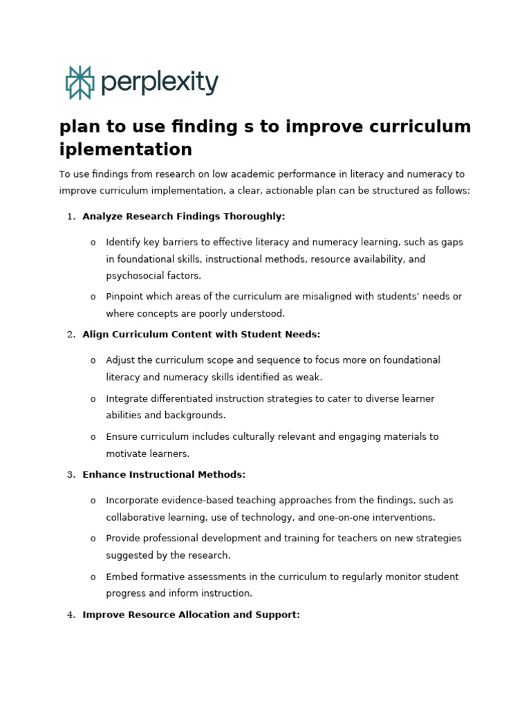 Plan To Use Finding S To Improve Curriculum Ipleme | PDF | Curriculum ...