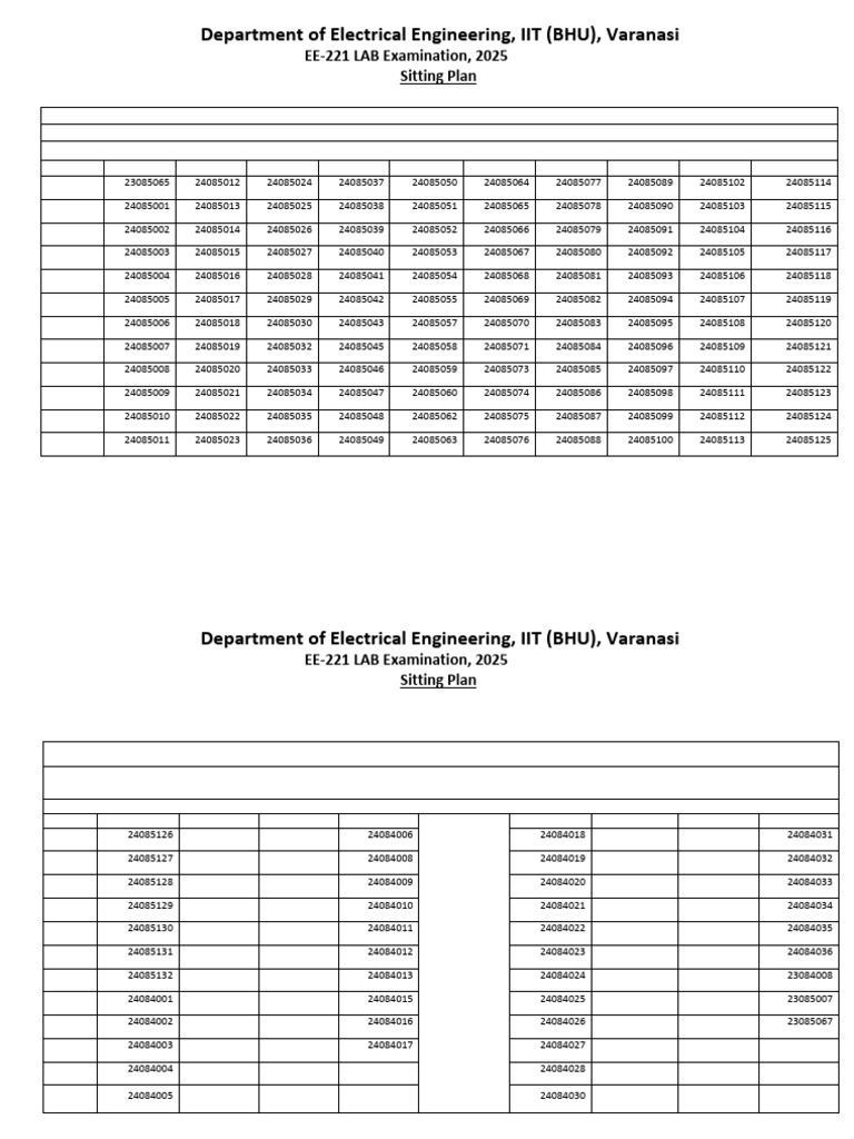 EE-221 Lab Exam Sitting Plan 2025 | PDF | Career And Technical ...