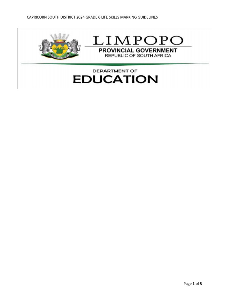 2024 Grade 6 Life Skills Marking Guide | PDF