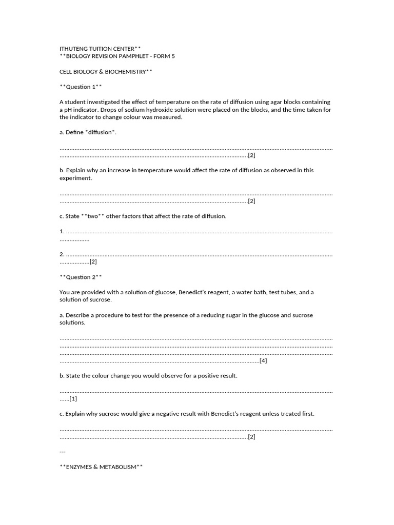 Biology Revision: Form 5 Cell Biology | PDF | Enzyme | Heart