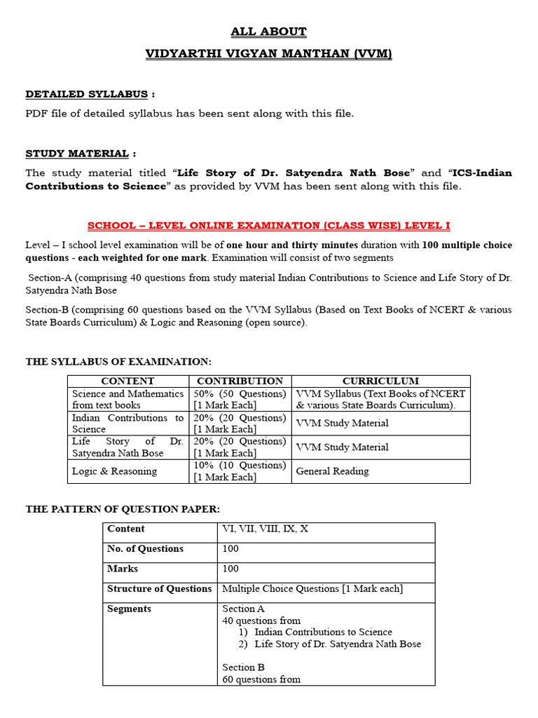 VVM Exam Structure and Passing Marks | PDF | Curriculum | Multiple Choice