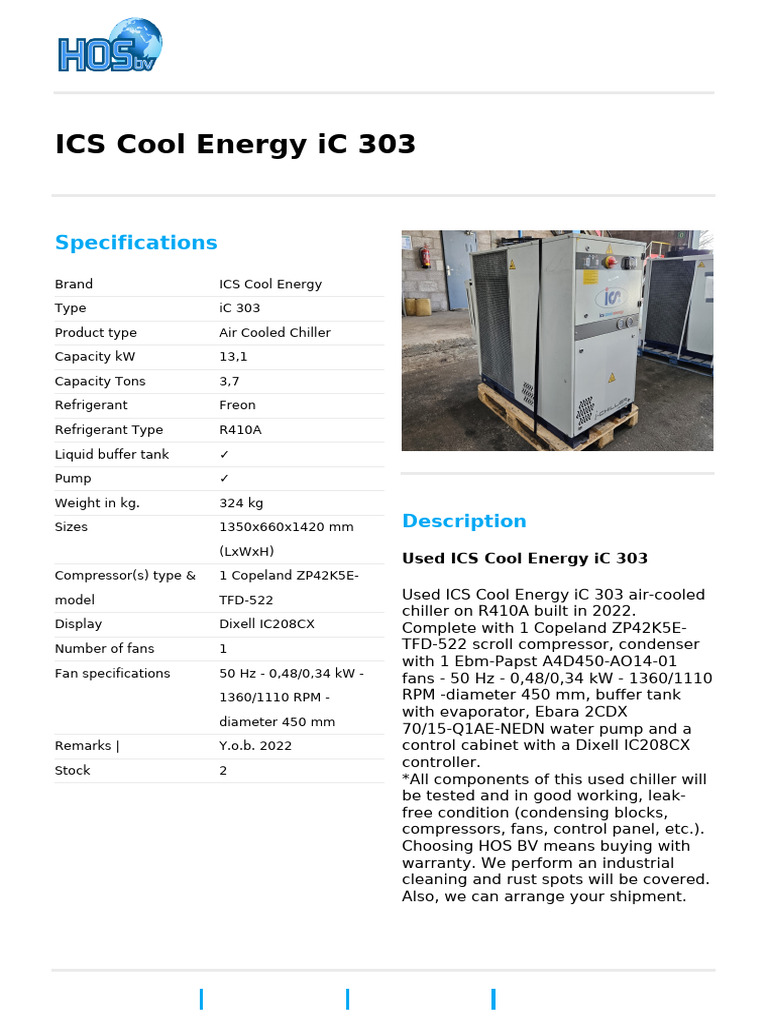 ICS Cool Energy iC 303 Chiller Specs | PDF | Home Appliance ...