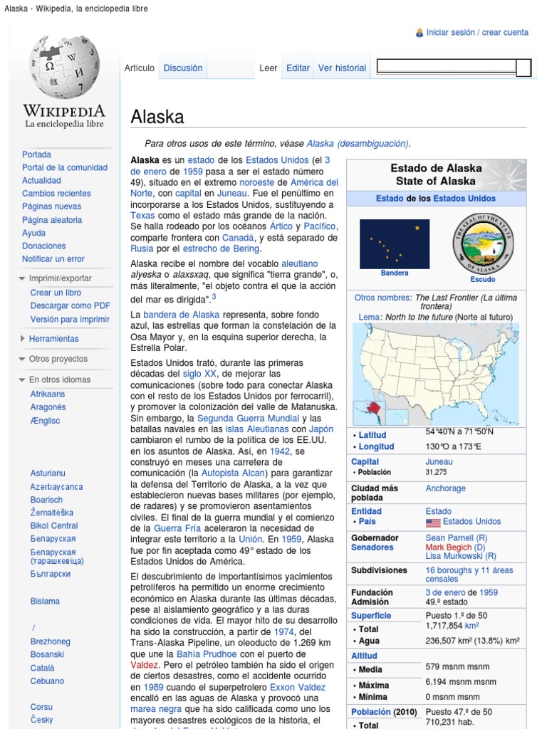 Alaska - Wikipedia, La Enciclopedia Libre | PDF | Alaska