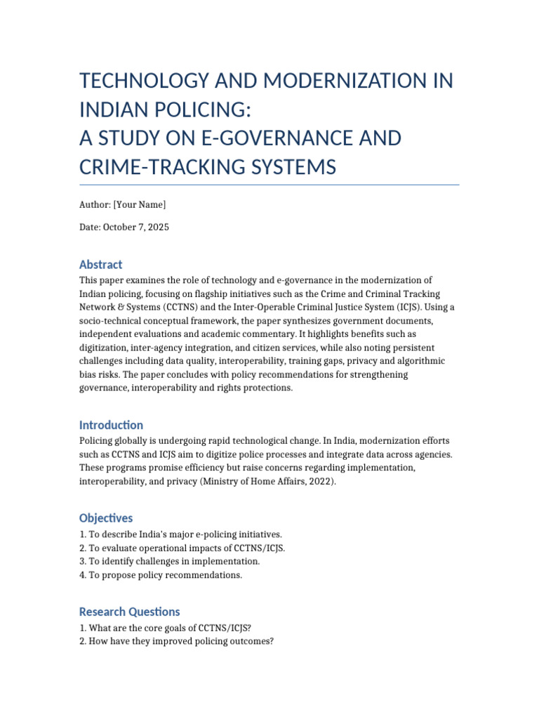 E-Governance in Indian Policing Modernization | PDF | Governance ...