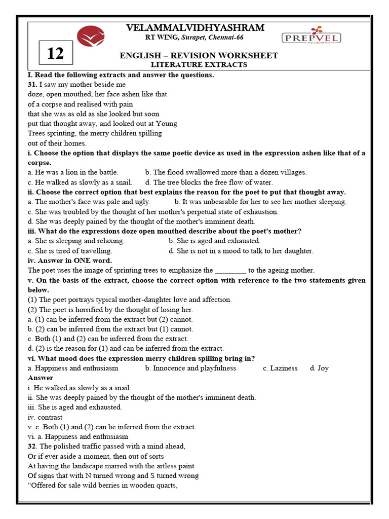 English Literature Revision Worksheet | PDF