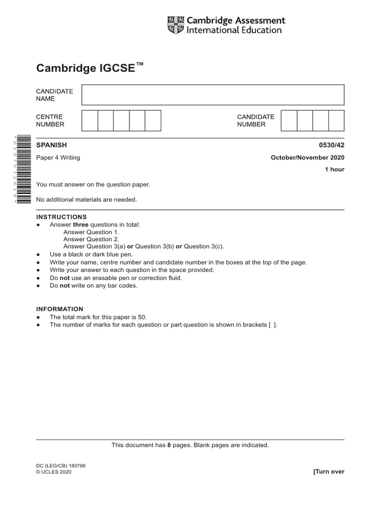 Spanish Writing Cambridge Paper | PDF