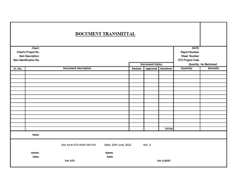 Document Transmittal for UTS Project | PDF