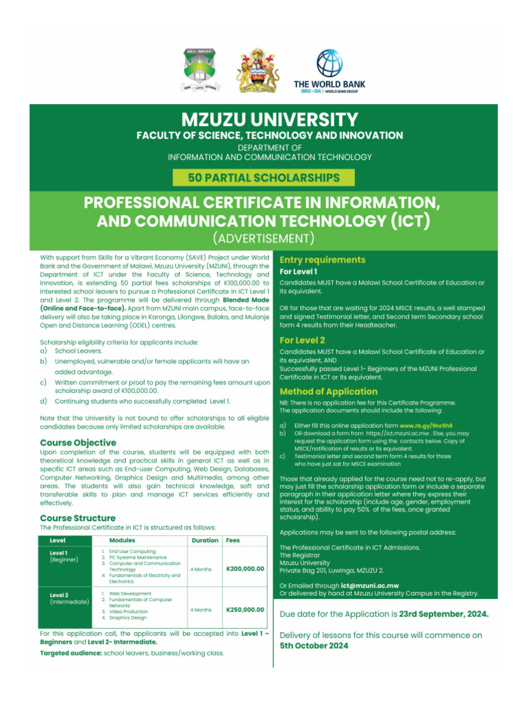 MZUNI ICT Professional Certificate Advertisement-02 | PDF