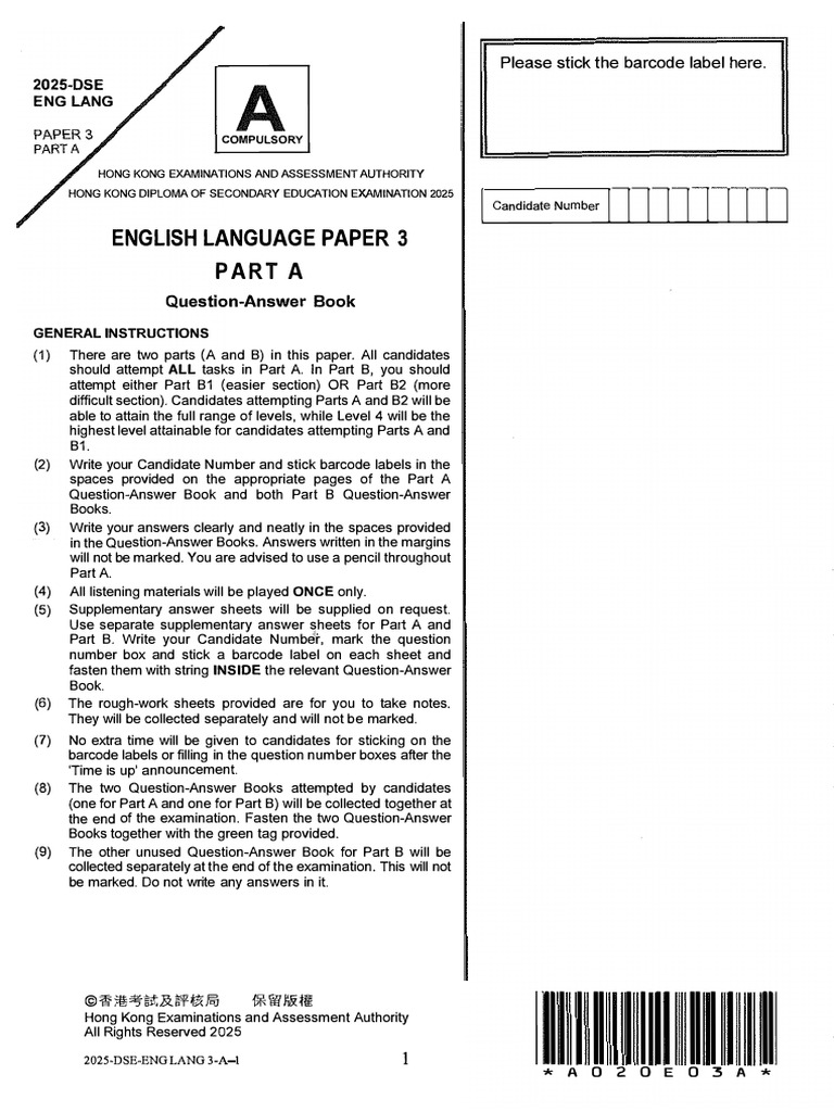 2025 DSE English Language Paper 3 | PDF