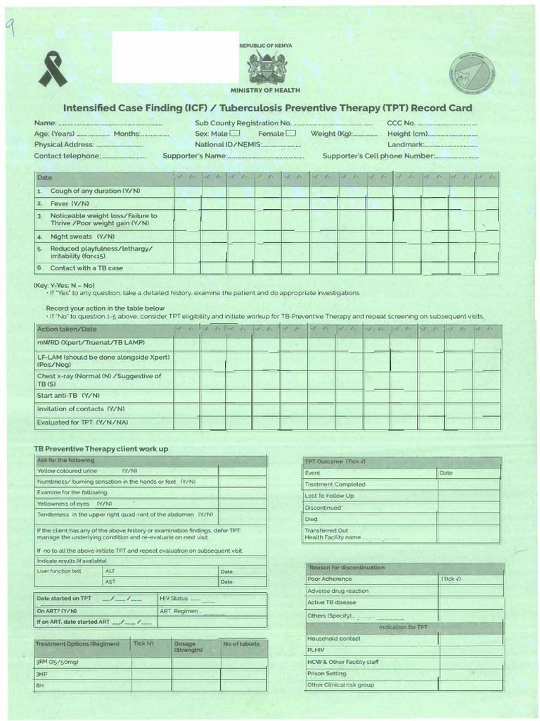 Tuberculosis Preventive Therapy Card | PDF | Human Diseases And ...