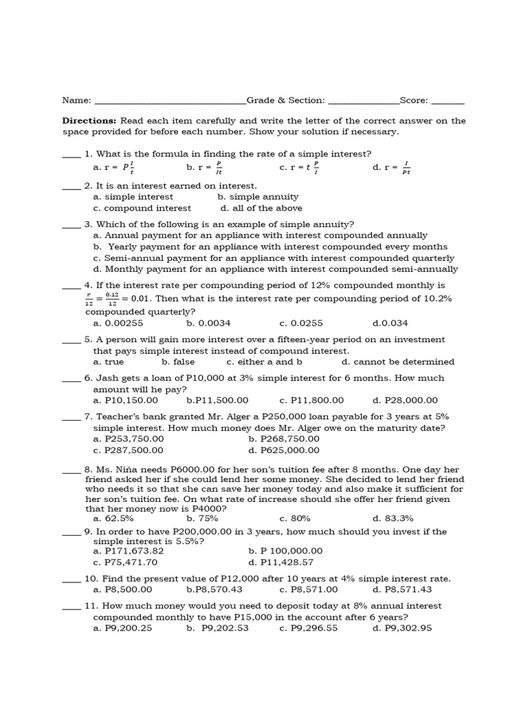 General Math 2nd Quarter Test | PDF | Interest | Compound Interest