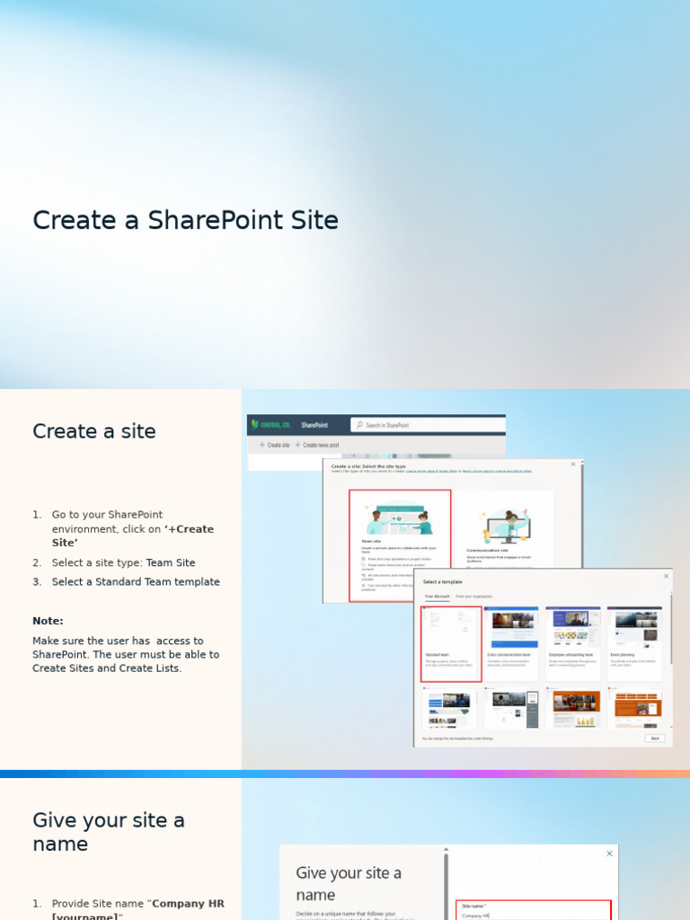 Create a SharePoint HR Site and Agent | PDF | Share Point | Computer File