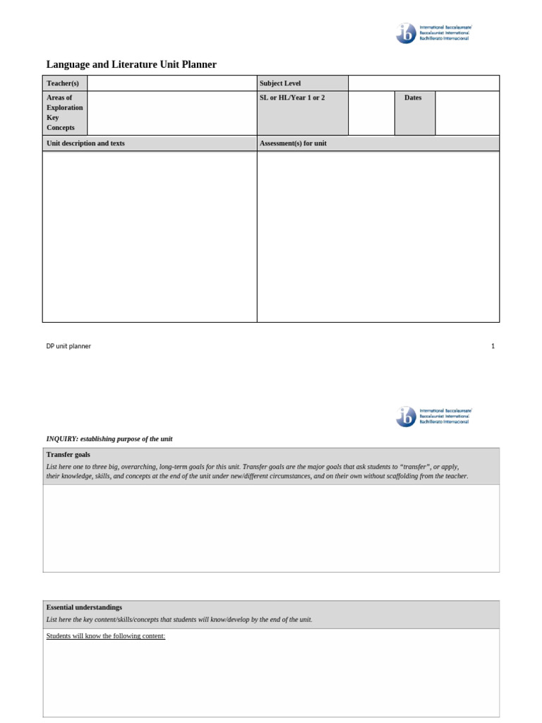Language and Literature Unit Planner | PDF | Inquiry | Metacognition