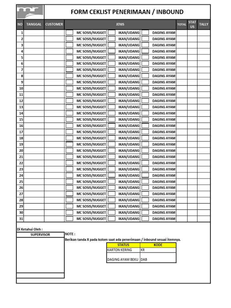 Form Ceklist Penerimaan Barang | PDF