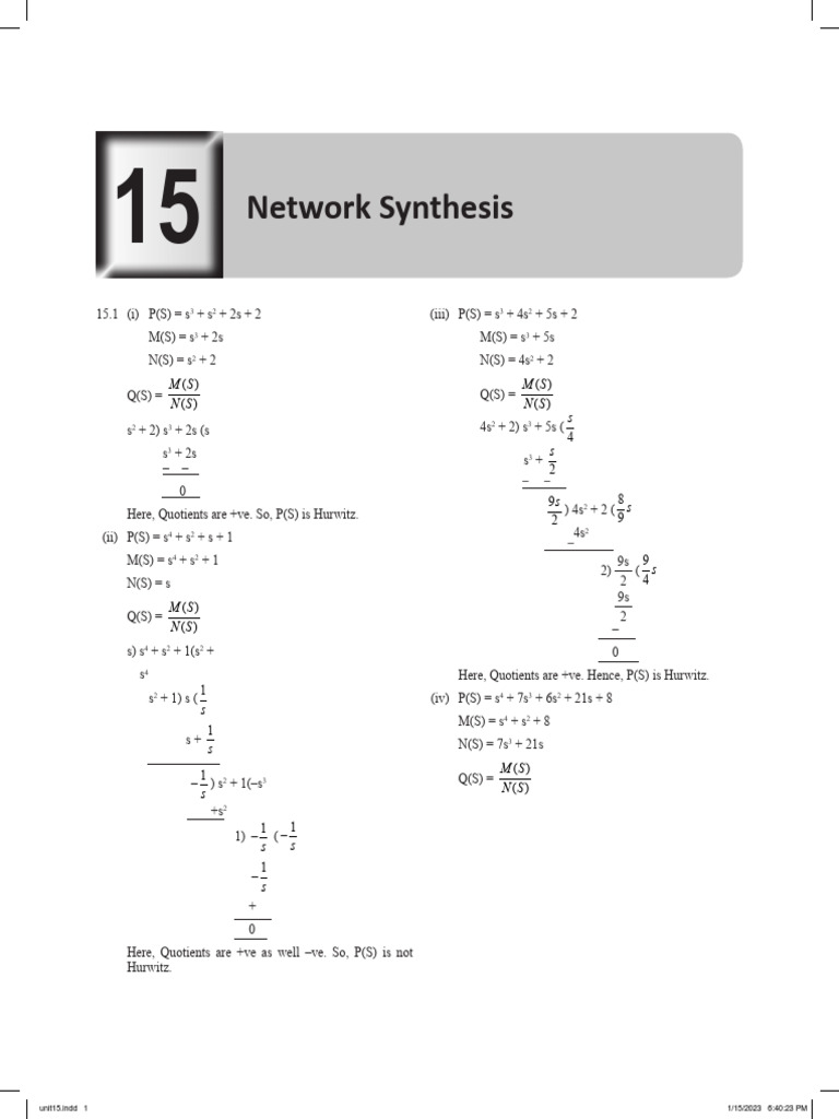 Hurwitz Polynomial Analysis and Impedance Functions | PDF ...