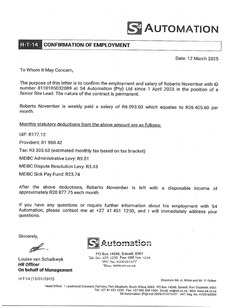 Monthly Salary Letter | PDF