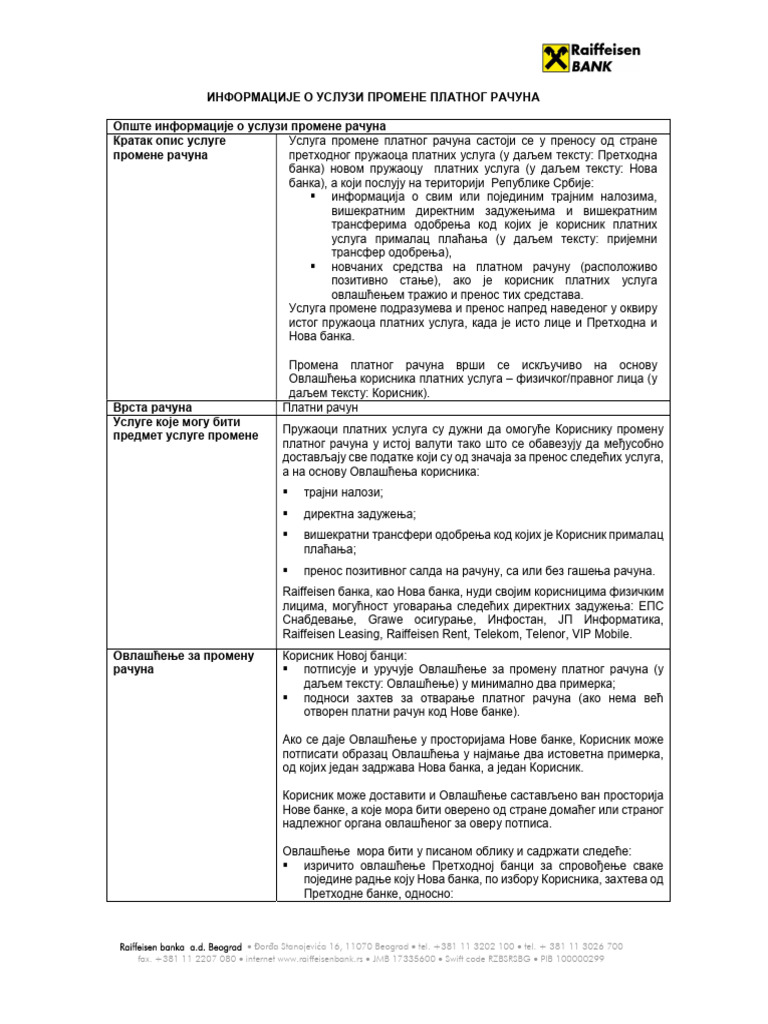 Promeni Platnog Racuna Raiff Info | PDF