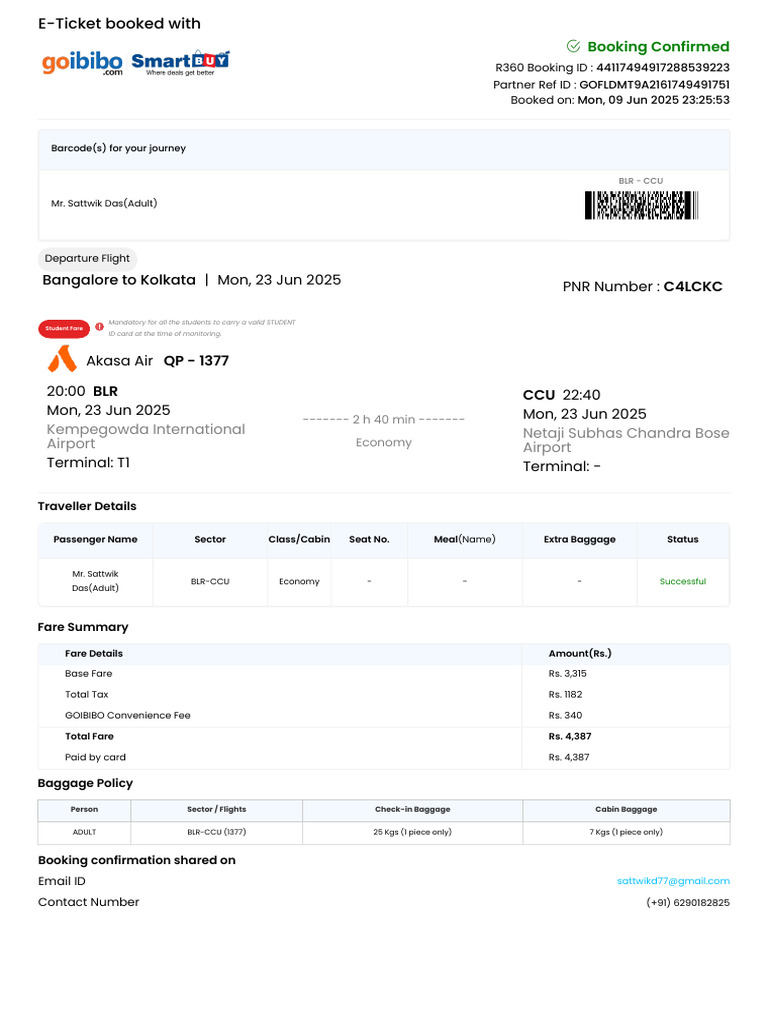 E-Ticket Booked With: C4Lckc | PDF | Aviation | Public Transport