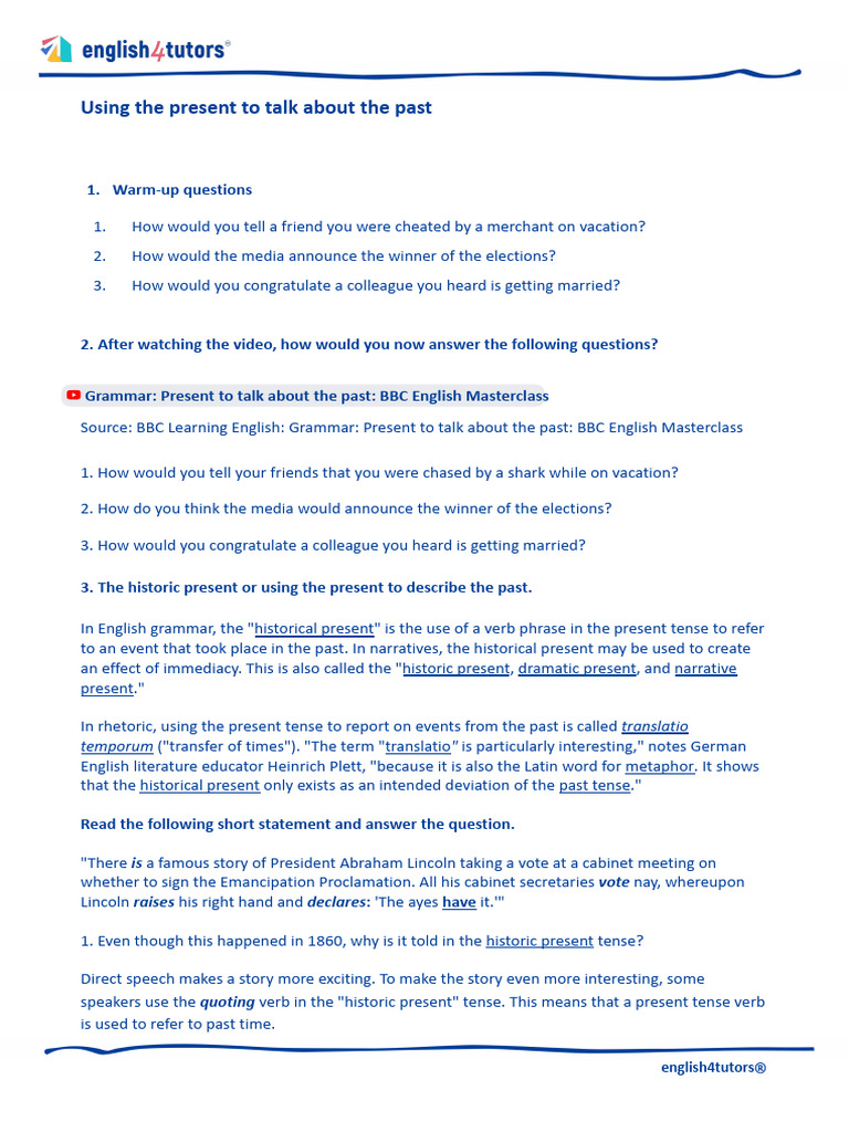 Using The Present To Talk About The Past S | PDF | Perfect (Grammar ...
