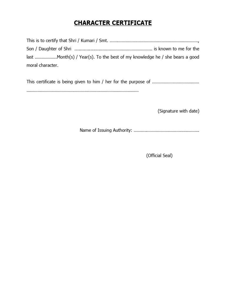 Documents List Character and Id Certificate | PDF
