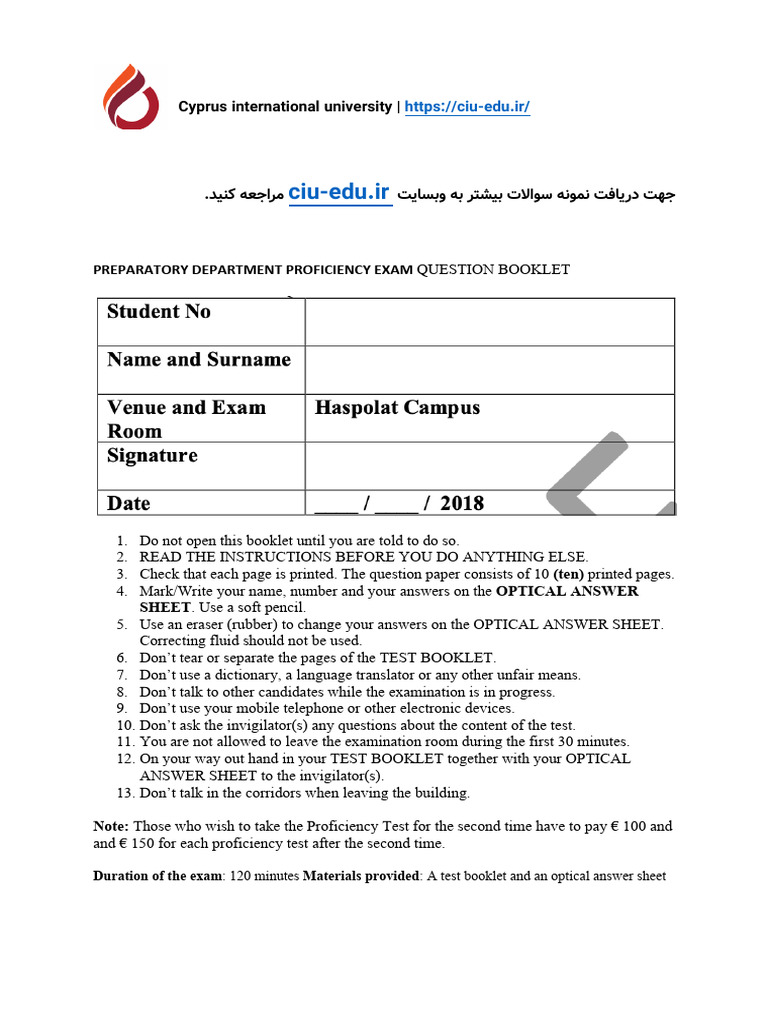 Cyprus University Proficiency Exam Guide | PDF