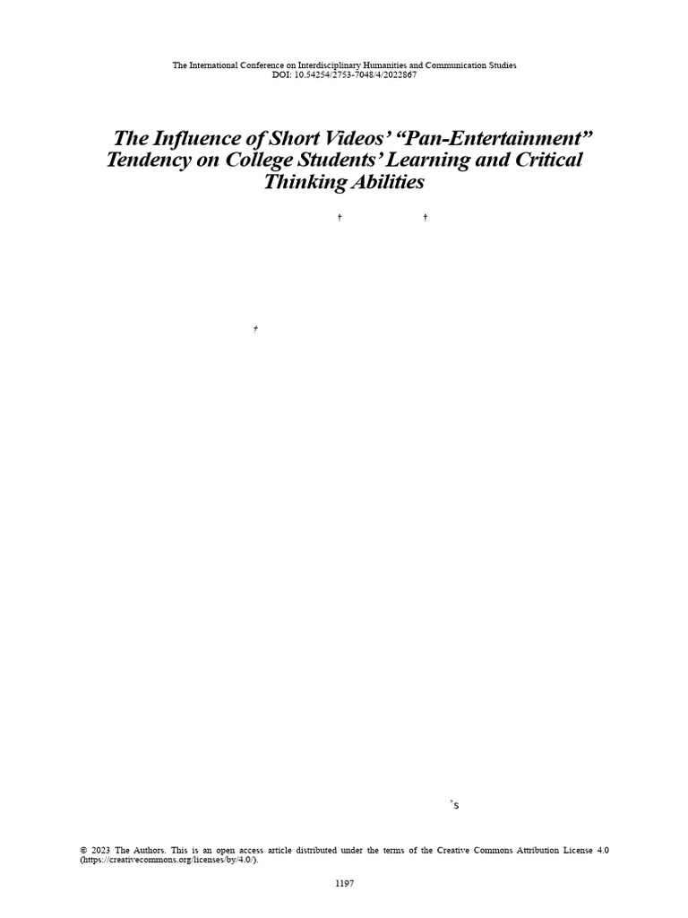 The Influence of Short Videos Pan-Entertainment Tendency | PDF | Survey ...