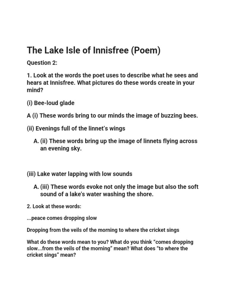 The Lake Isle of Innisfree | PDF | Poetry