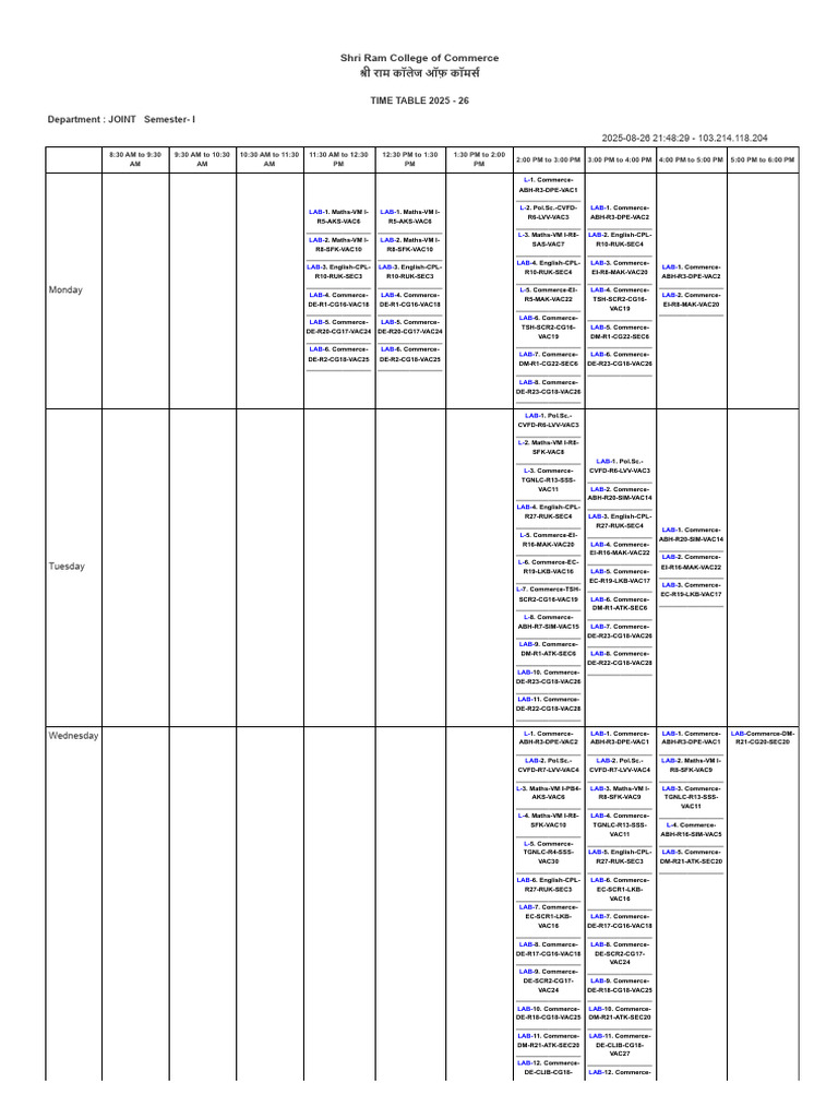SEC VAC Timetable | PDF