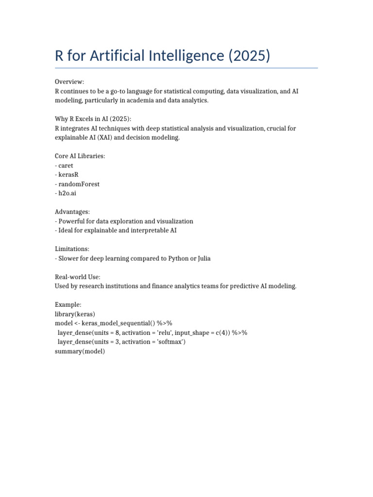 R for AI: Benefits and Libraries 2025 | PDF