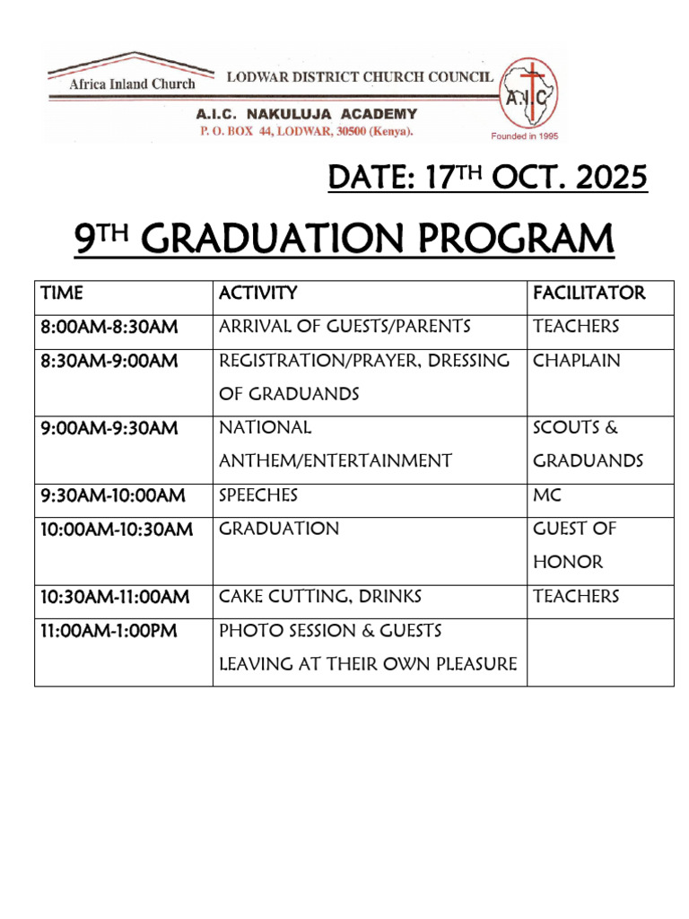 9th Grade Graduation Program Schedule | PDF