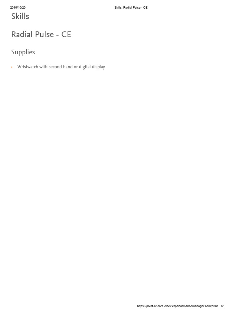 Skills - Radial Pulse - Supplies | PDF