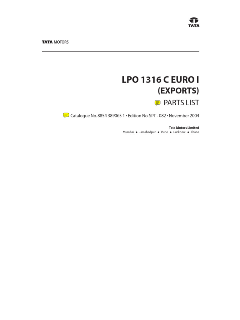 Tata Motors LPO 1316 C Parts List | PDF | Steering | Piston