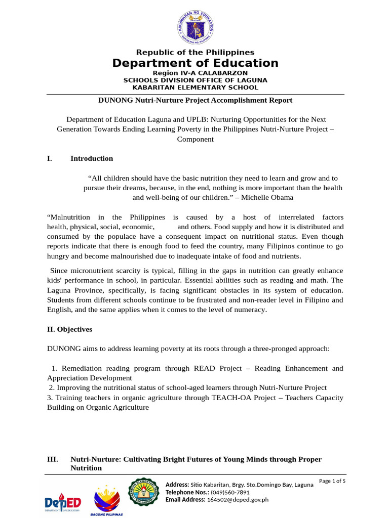 Dunong Accomplishment | PDF | Malnutrition