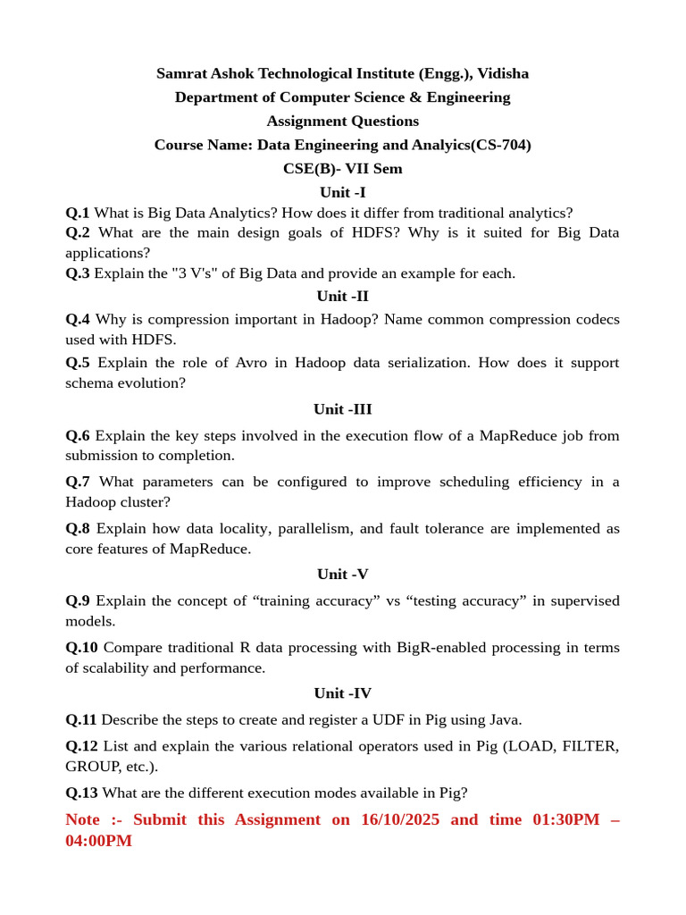Data Engineering Assignment Questions | PDF