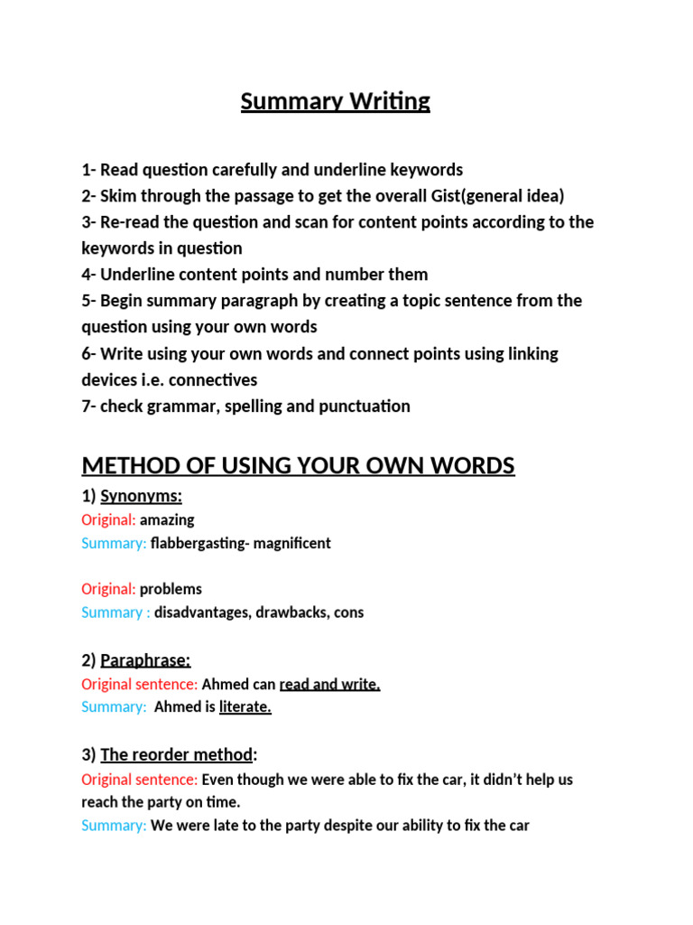 Effective Summary Writing Techniques | PDF