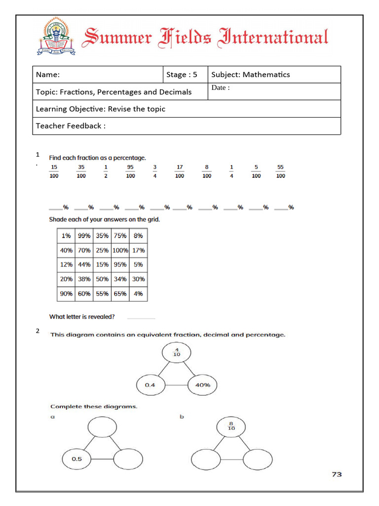Grade 5 Fractions Worksheet Review | PDF