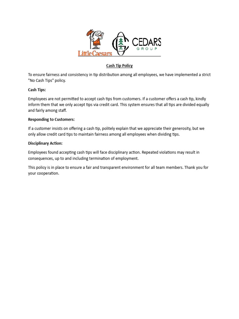 Cash Tip Policy | PDF
