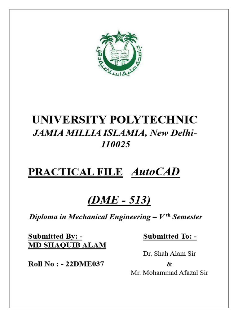 AutoCAD Practical File for DME Students | PDF