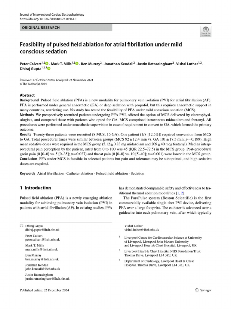 Pulsed Field Ablation for AF under Mild Sedation | PDF | Anesthesia ...