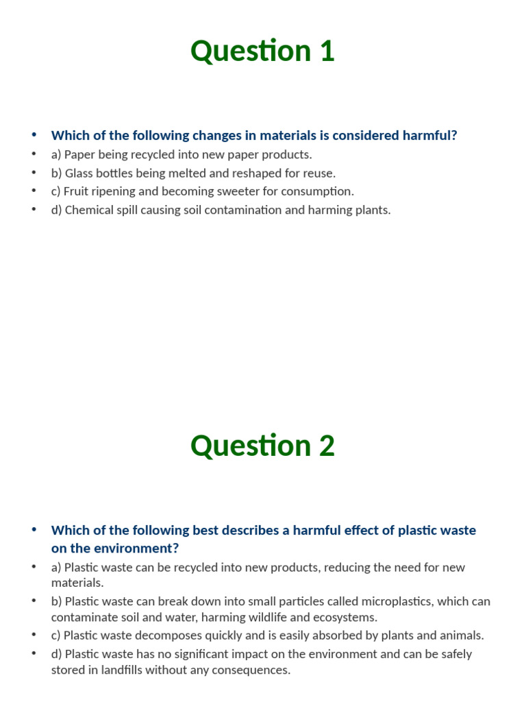 Environmental Safety and Waste Management Quiz | PDF | Waste | Water ...