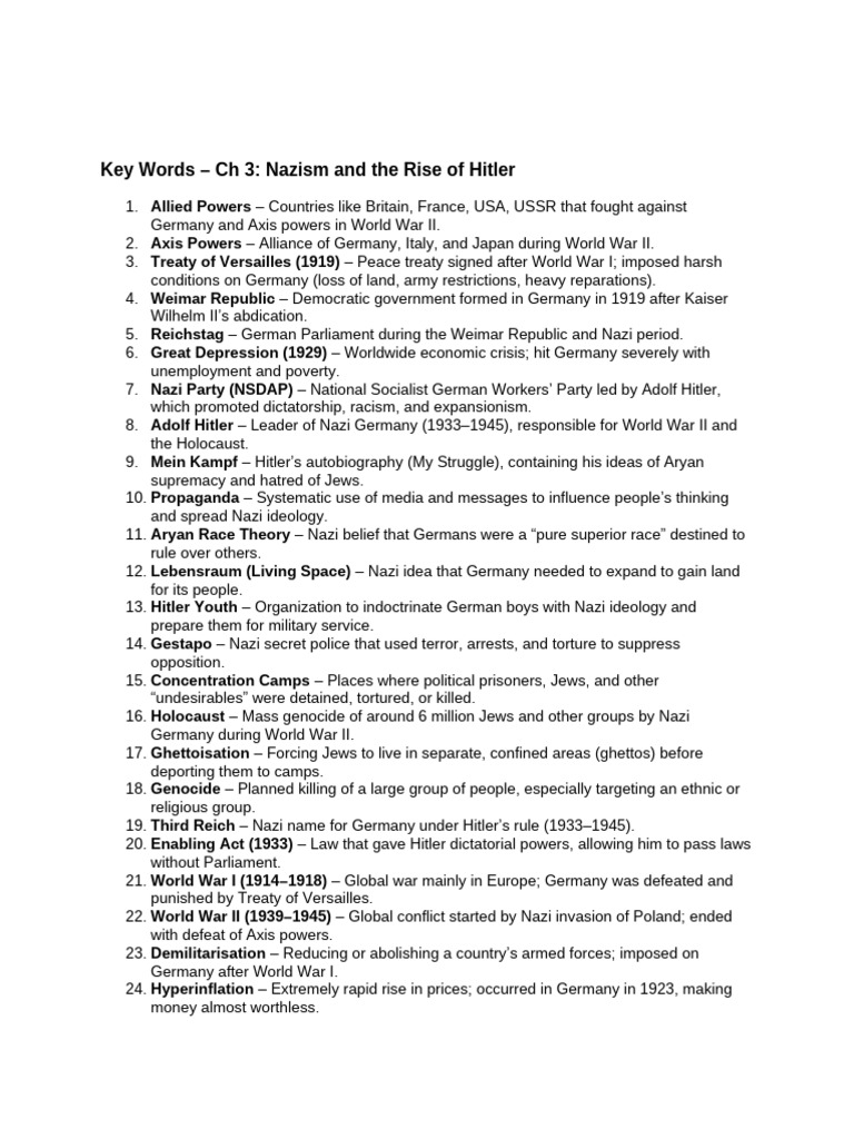 Key Words - CH 3 - Nazism and The Rise of Hitler | PDF | Nazi Germany ...