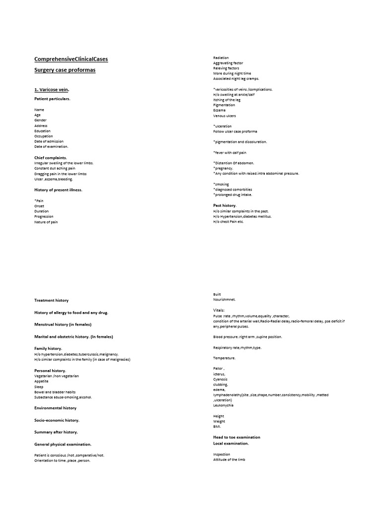 Surgery Case Proformas | PDF | Edema | Physical Examination