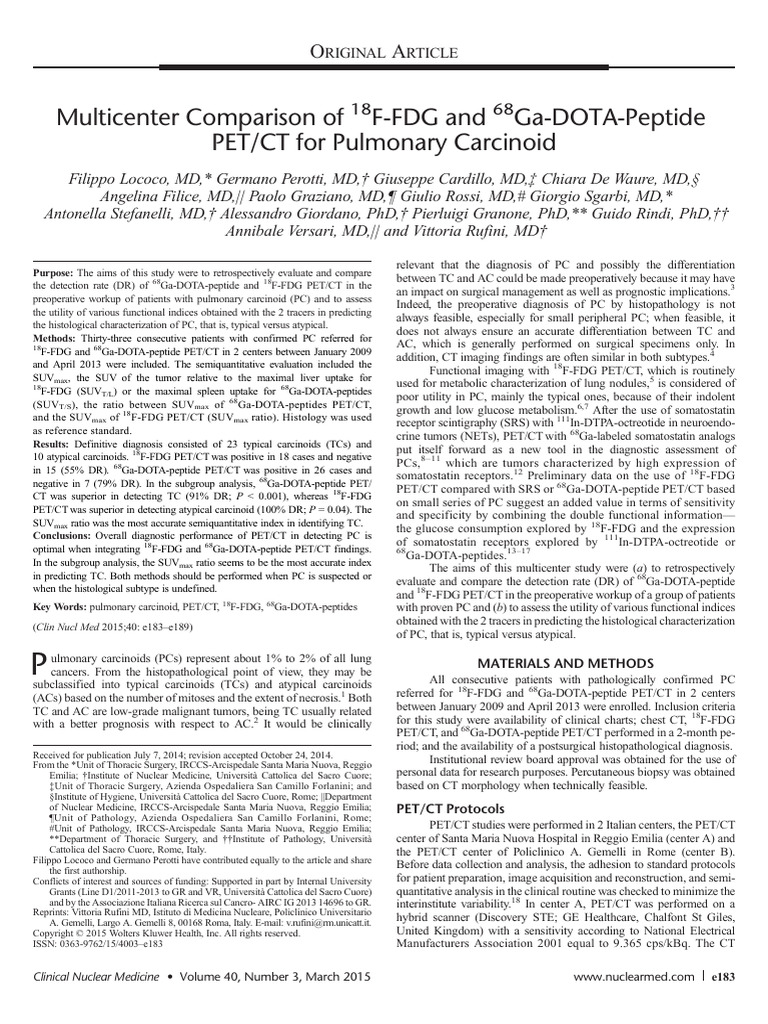 Multicenter Comparison of 18F-FDG and 68Ga-DOTA-Peptide | PDF ...