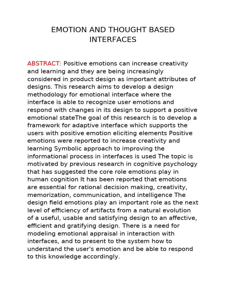 Emotion and Thought Based Interfaces | PDF | Electroencephalography ...
